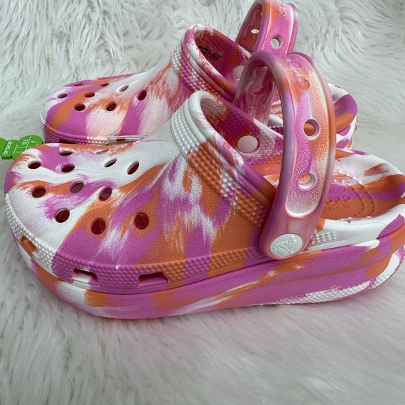 CROCS | Shoes | Crocs Classic Platform Clogpink Orange And White Size J ...